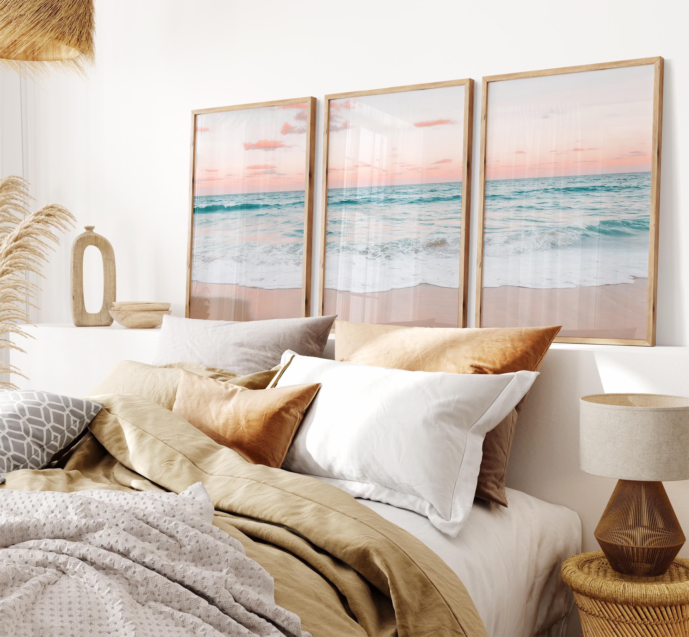Pastel Beach Prints Set of 3, Printable Coastal 3 Pieces Wall Art ...