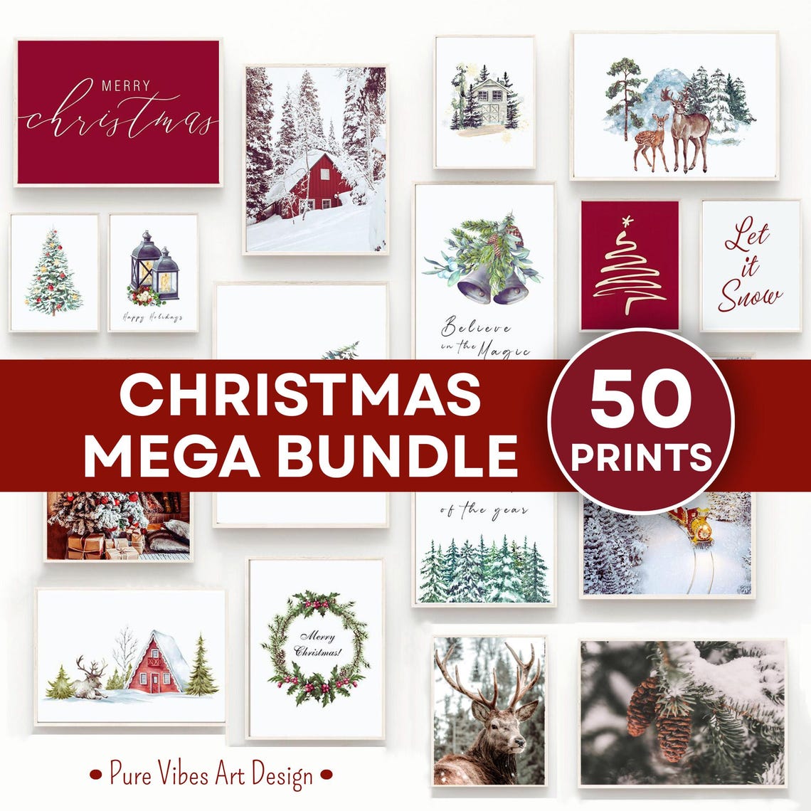 50 Christmas Prints, PRINTABLE Winter Theme Wall Art, Posters for ...