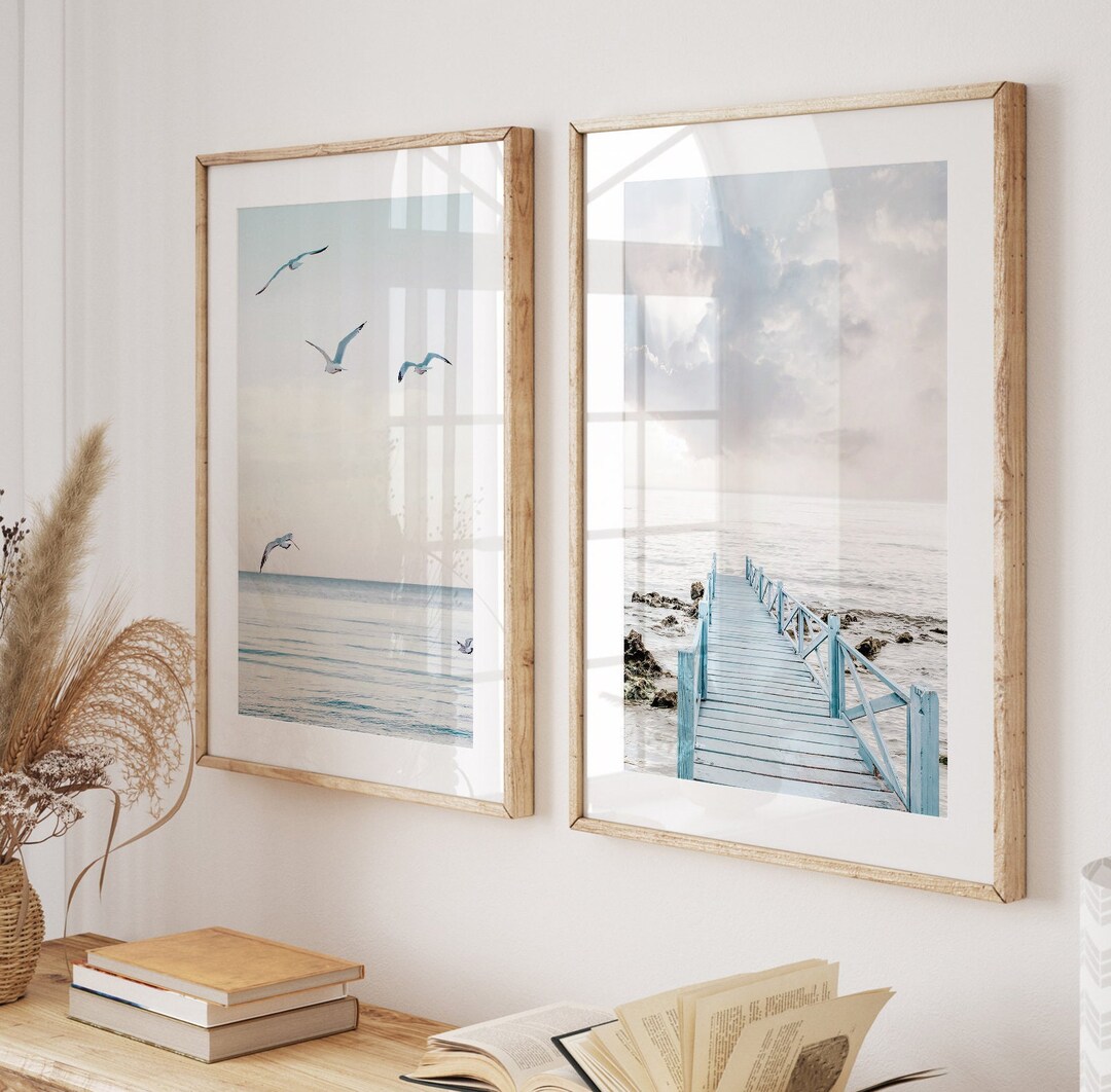 Calm Beach Set of 2 Print, Printable Ocean Large Wall Art, Boho Gallery ...