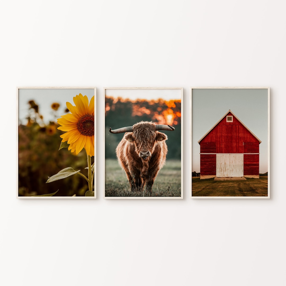 Printable Set of 3 Farmhouse Rustic Prints, Sunflower Photography ...