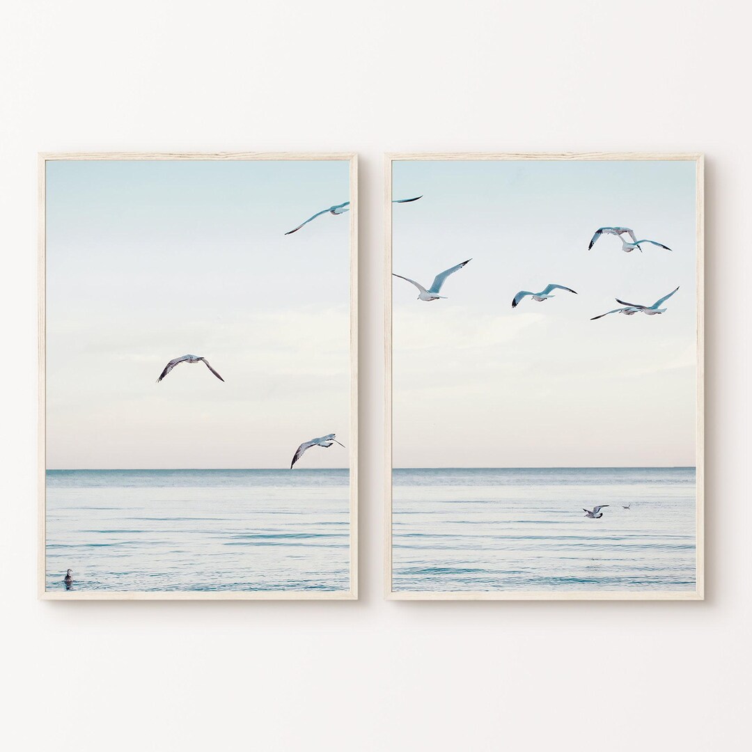 Coastal Photography, Printable Ocean Waves Set of 2 Print, Muted Modern ...