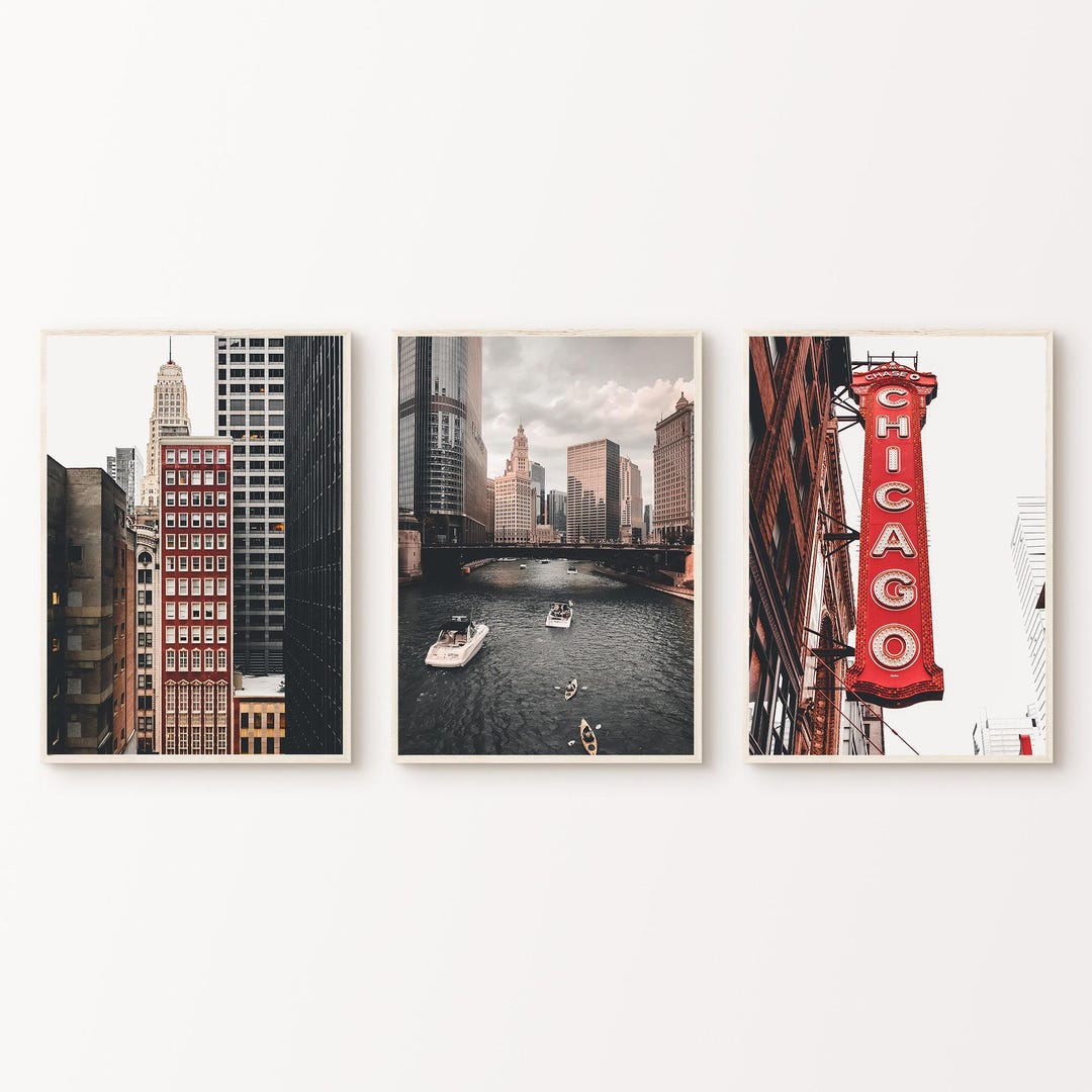 Chicago 3 Pieces Wall Art, Printable Set of 3 Chicago Prints, Chicago ...