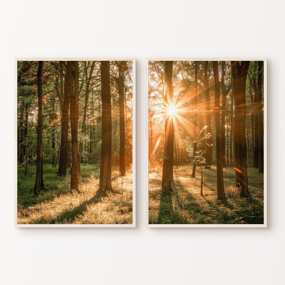 Nature Set of 2 Prints, Printable Forest Landscape 2 Pieces Large Wall ...
