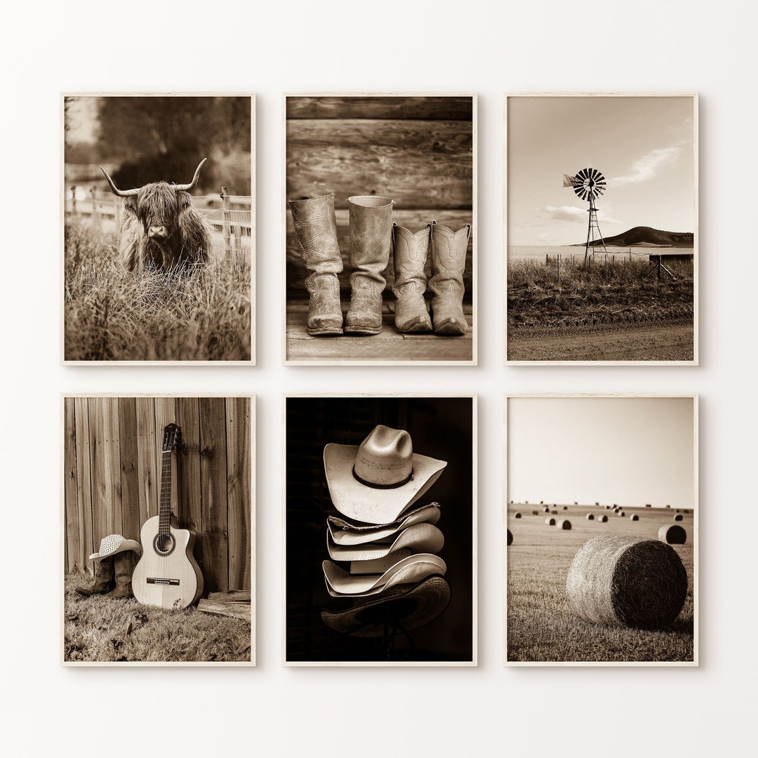 Highland Cow Gallery Wall Set, Southwest Set of 6 Prints, Rustic ...
