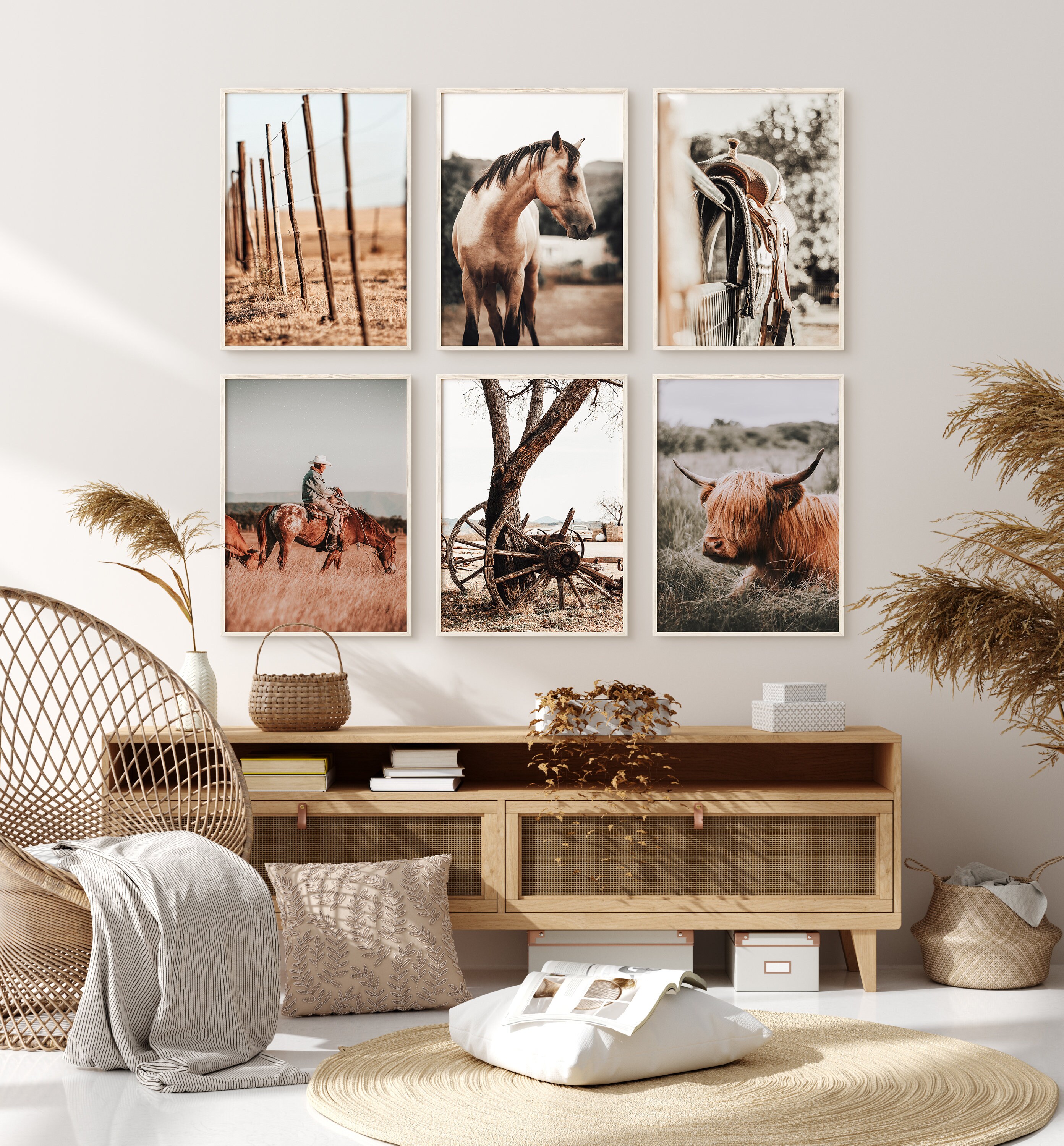 Western Set of 6 Prints DIGITAL Highland Cow Large Wall Art | Etsy