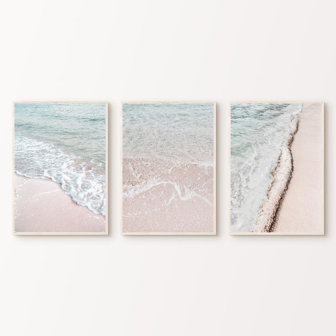 Muted Coastal Wall Art, Set of 3 Boho Beach Prints, Printable Ocean ...