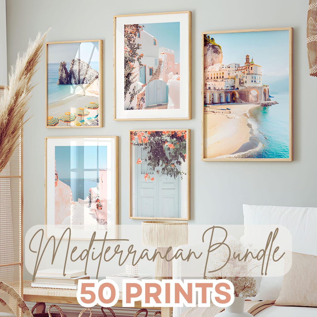 Mediterranean Prints Bundle, Printable Amalfi Coast Wall Art, Santorini ...