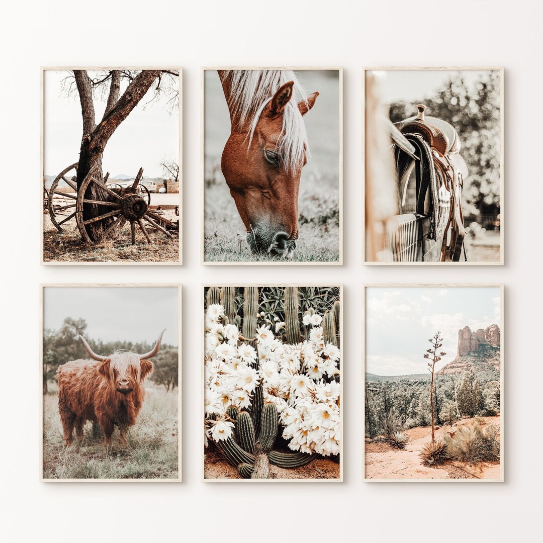 Printable Boho Southwest Set of 6 Prints, Highland Cow Large Wall Art ...