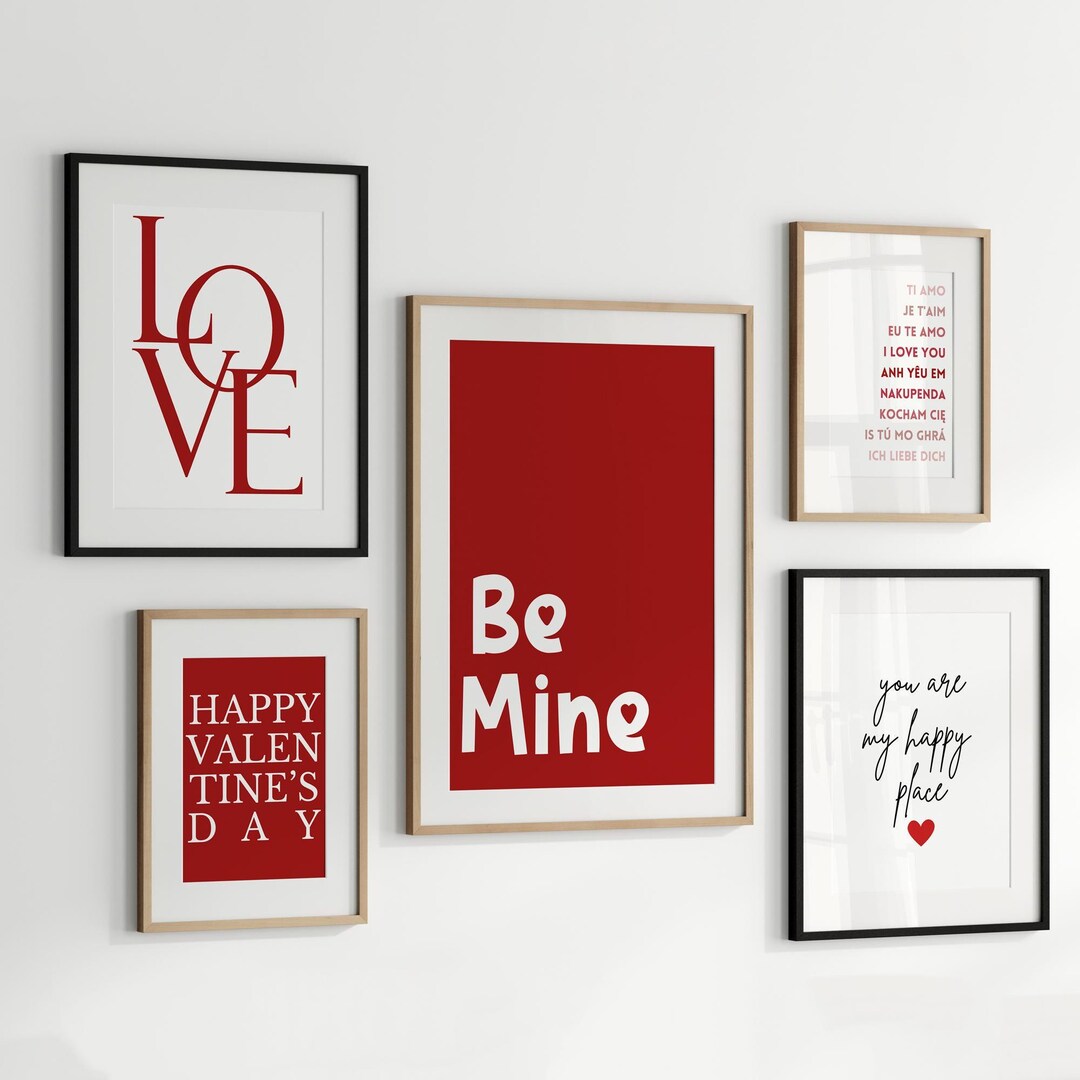 Valentine's Day Romantic Wall Art Set, Set of 5 Printable Love Decor ...