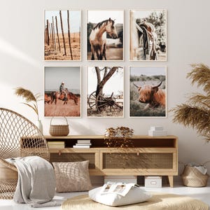 Western Set of 6 Prints DIGITAL, Highland Cow Large Wall Art, Rustic ...