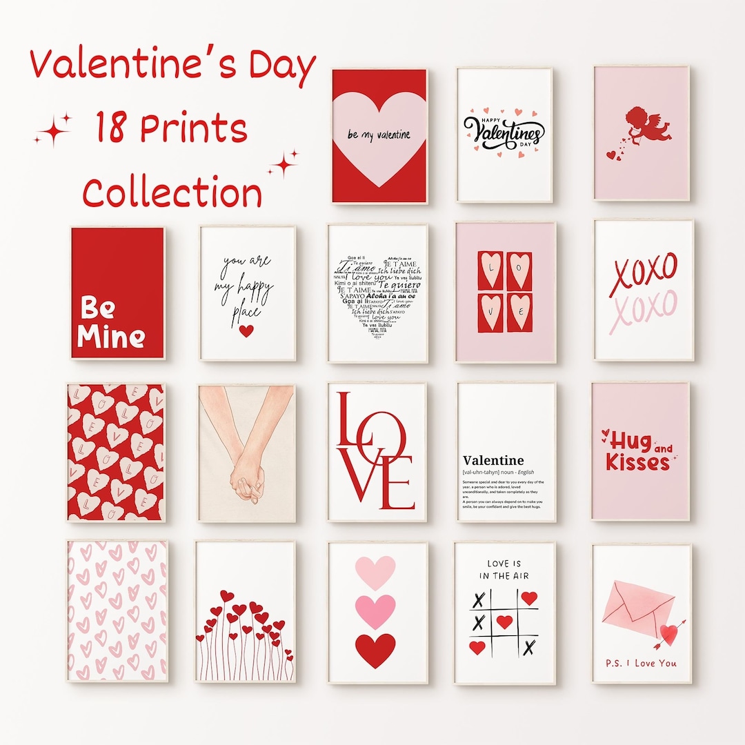 Valentine's Day Prints Bundle, Gallery Wall Set of 18 Printable Wall ...