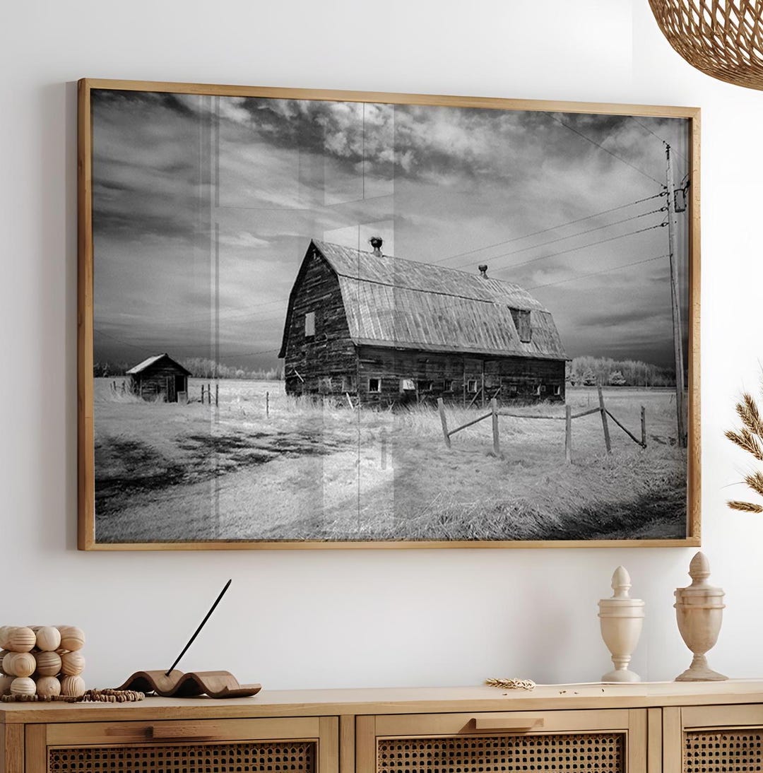 Rustic Barn Black and White Print, Printable Southwestern Farmhouse ...