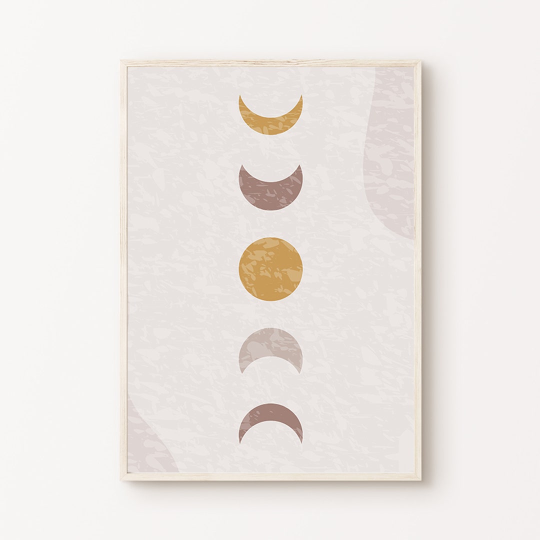 Printable Boho Mid-century Wall Art, Moon Phases Art Prints, Neutral ...
