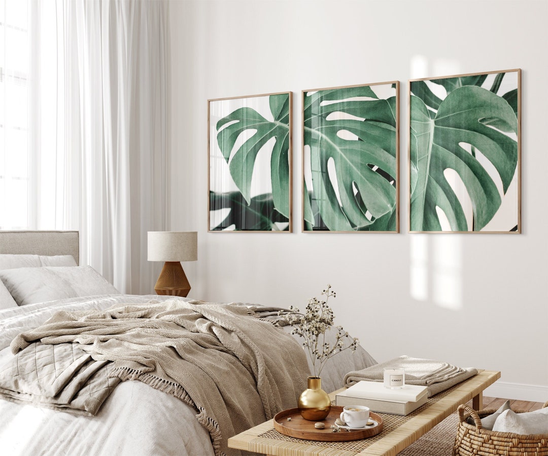 Monstera Set of 3 Split Prints, Printable Botanical 3 Pieces Wall Art ...