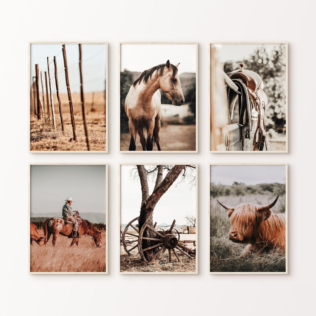 Western Set of 6 Prints DIGITAL, Highland Cow Large Wall Art, Rustic ...