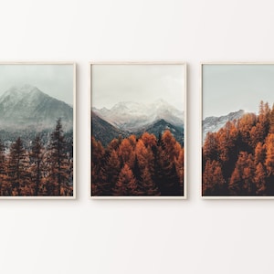 Fall Mountain Forest Set of 3 Prints Fall Mountain Poster - Etsy