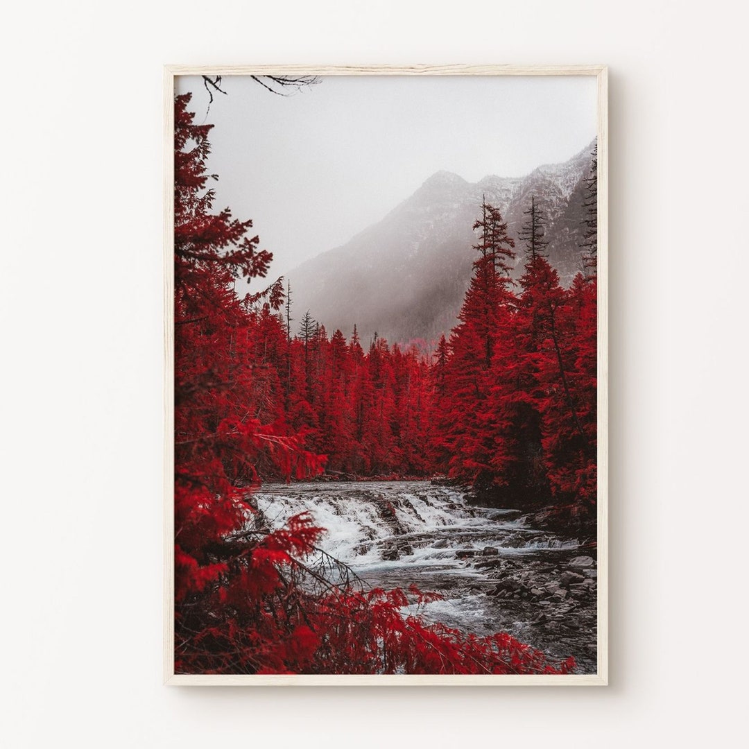 Red Leaves Forest Prints, PRINTABLE Autumn Nature Large Wall Art, Fall ...