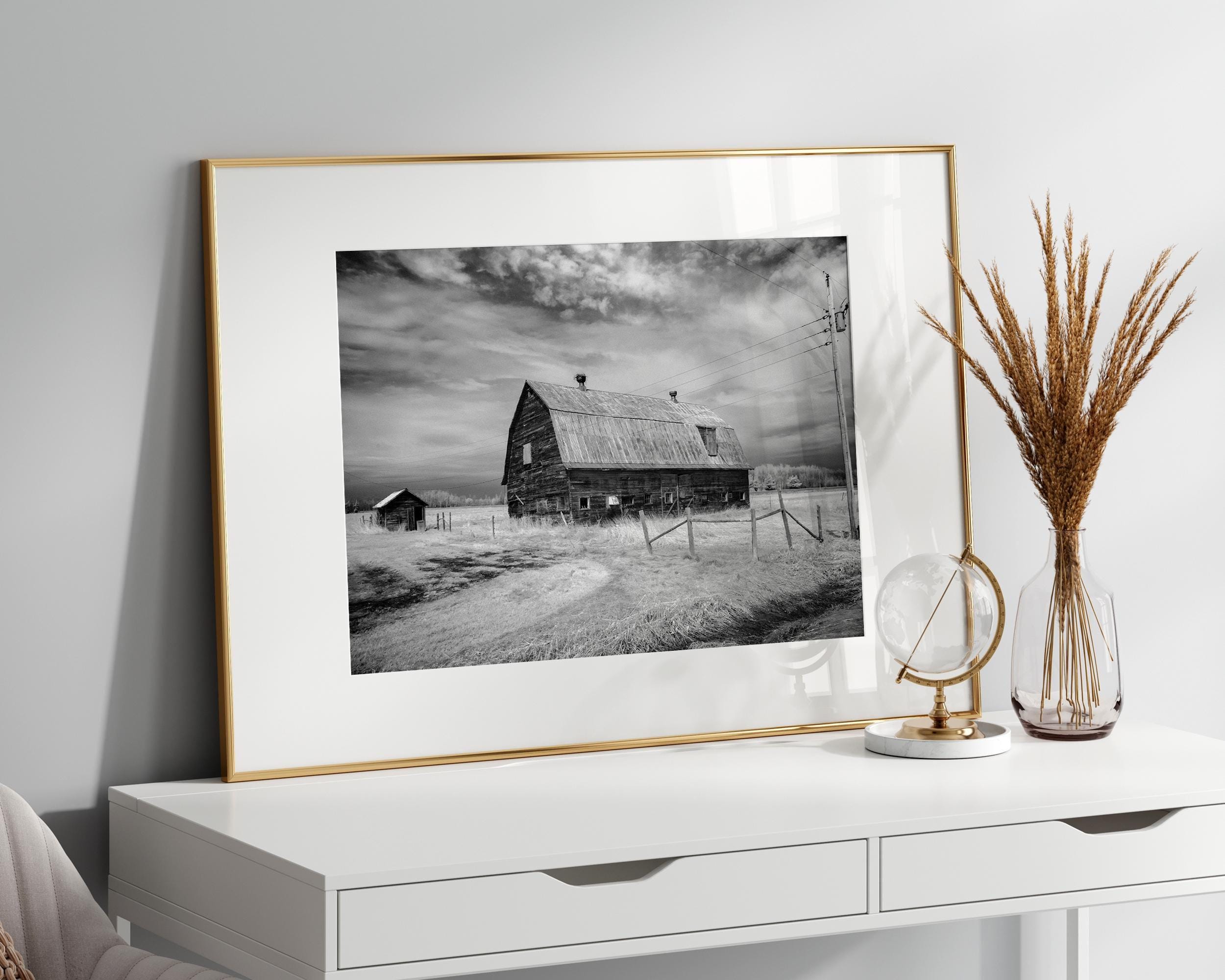 Rustic Barn Black and White Print, Printable Southwestern Farmhouse ...