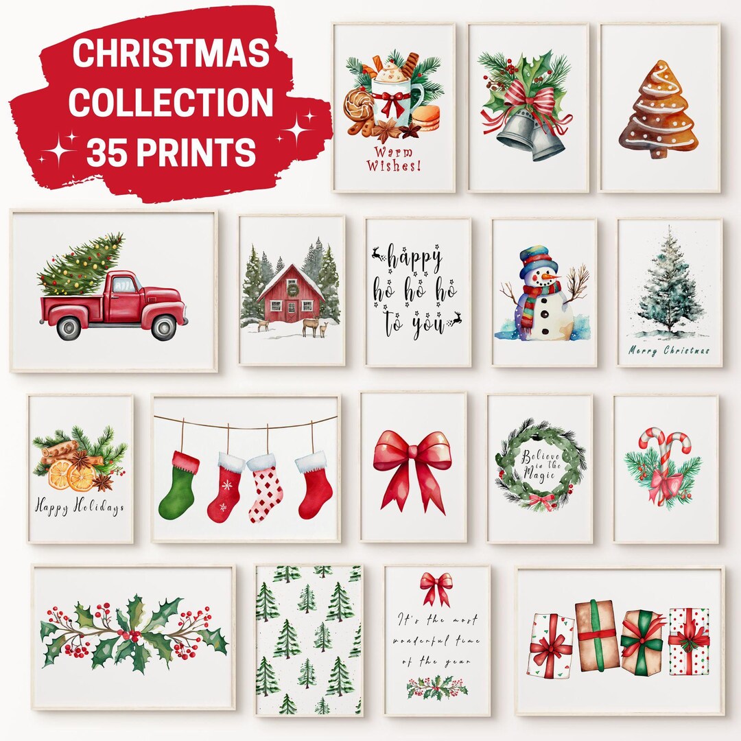 35 Christmas Prints, PRINTABLE Winter Theme Wall Art, Posters for ...