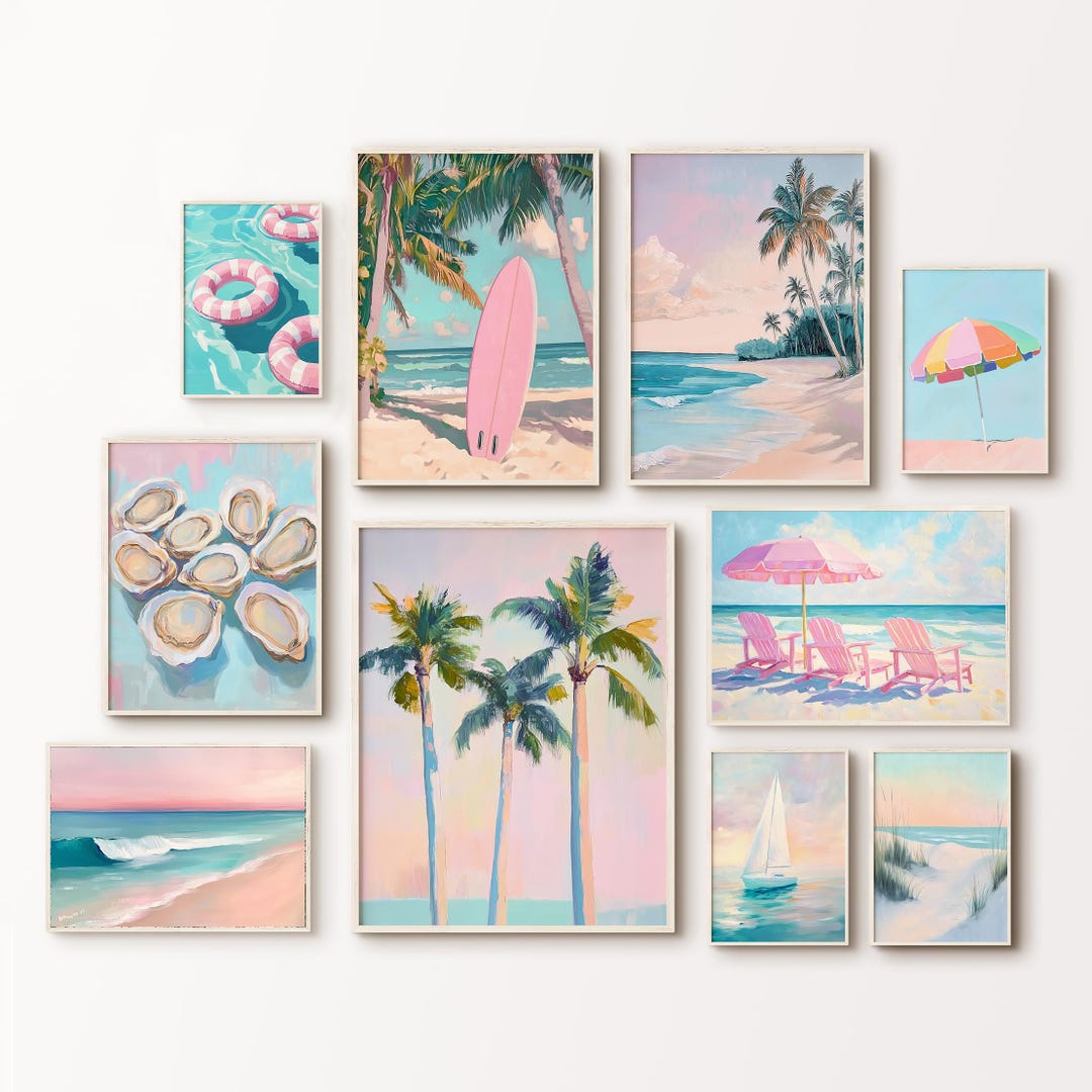 Pastel Beach Gallery Wall Set of 10 Prints, Printable Coastal Wall Art ...