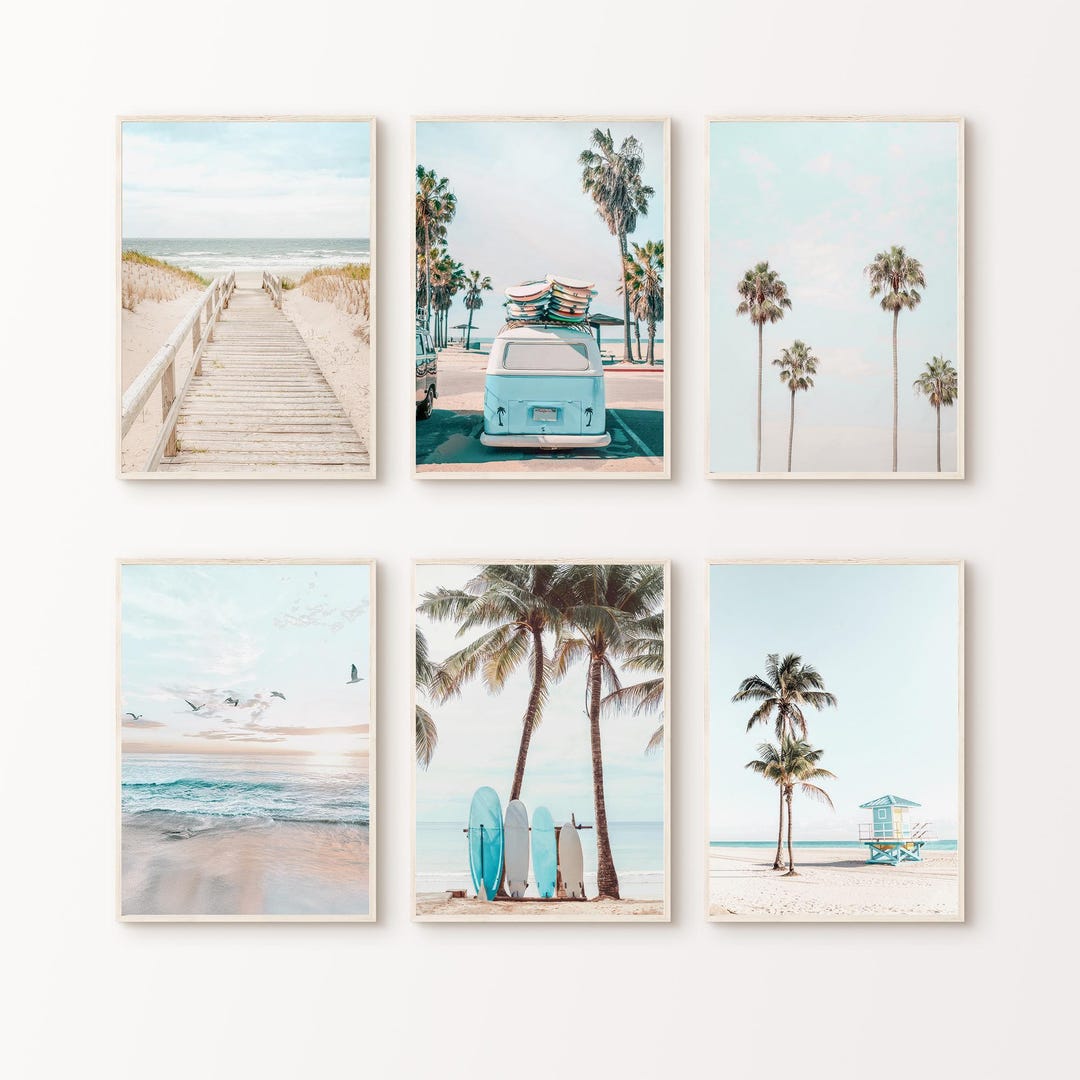 Boho Beach Gallery Wall Set, Printable Coastal 6 Pieces Wall Art, Ocean ...