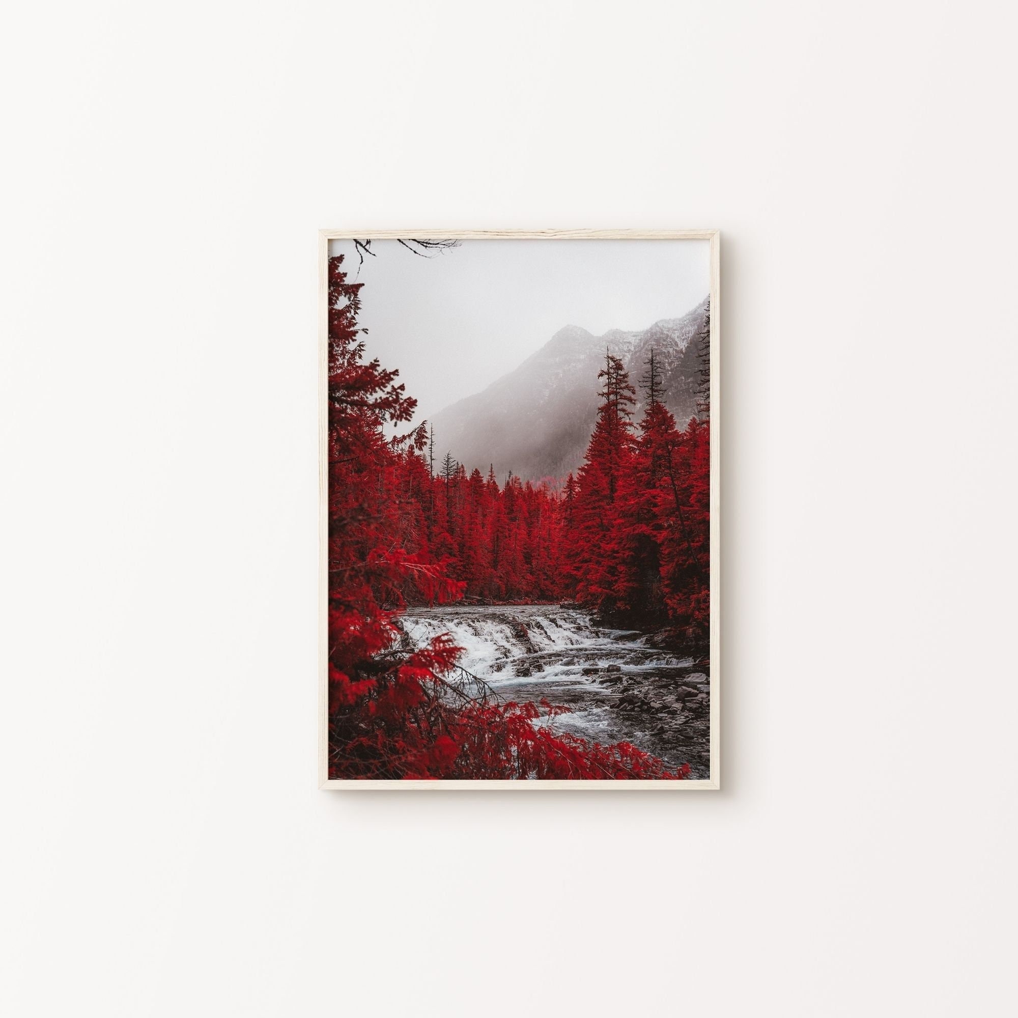 Red Leaves Forest Prints PRINTABLE Autumn Nature Large Wall | Etsy