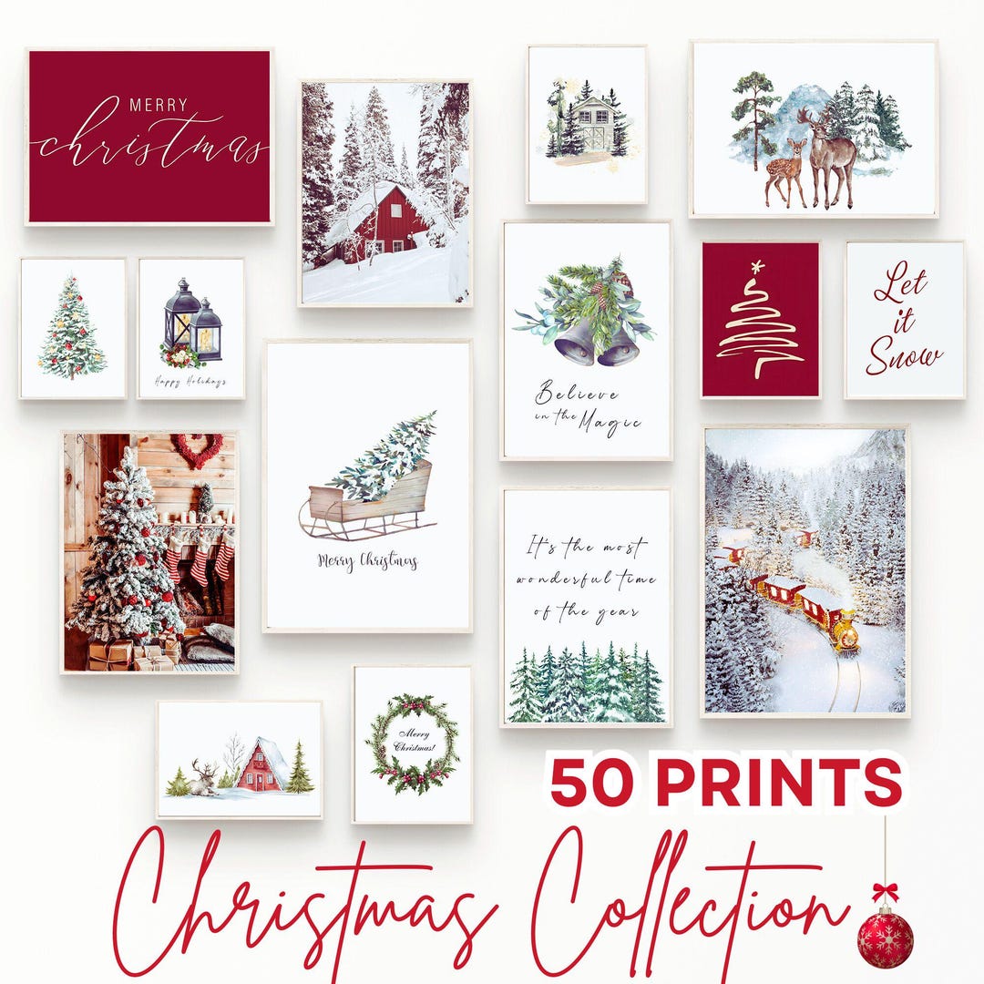 50 Christmas Prints, PRINTABLE Winter Theme Wall Art, Posters for ...