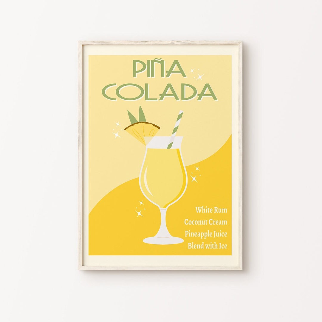 Pina Colada Cocktail Print, Retro Cocktail Printable Wall Art, Cocktail ...