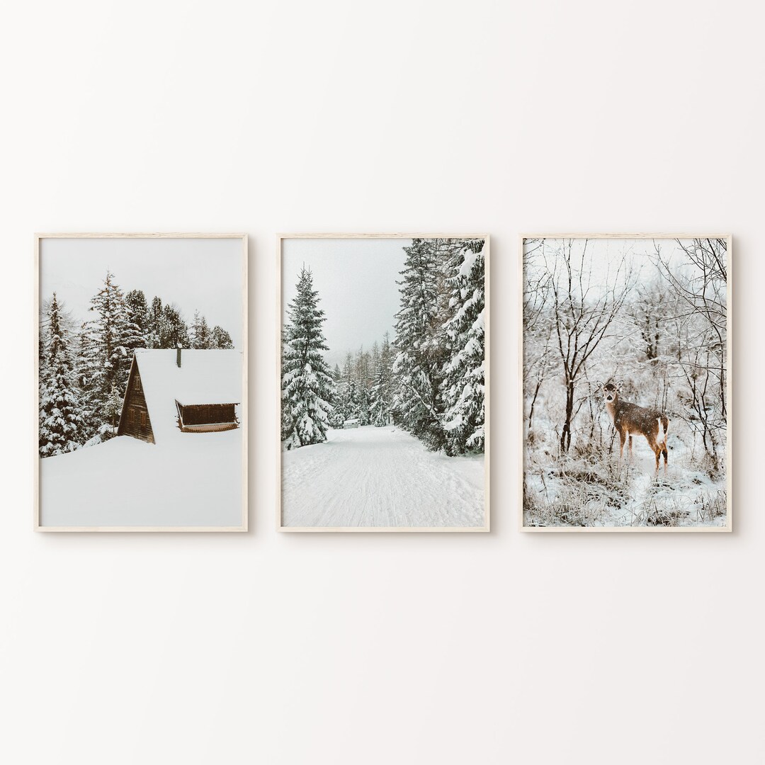 Winter Landscape Printable Set of 3 Prints, Nordic Wall Art, Snowy ...