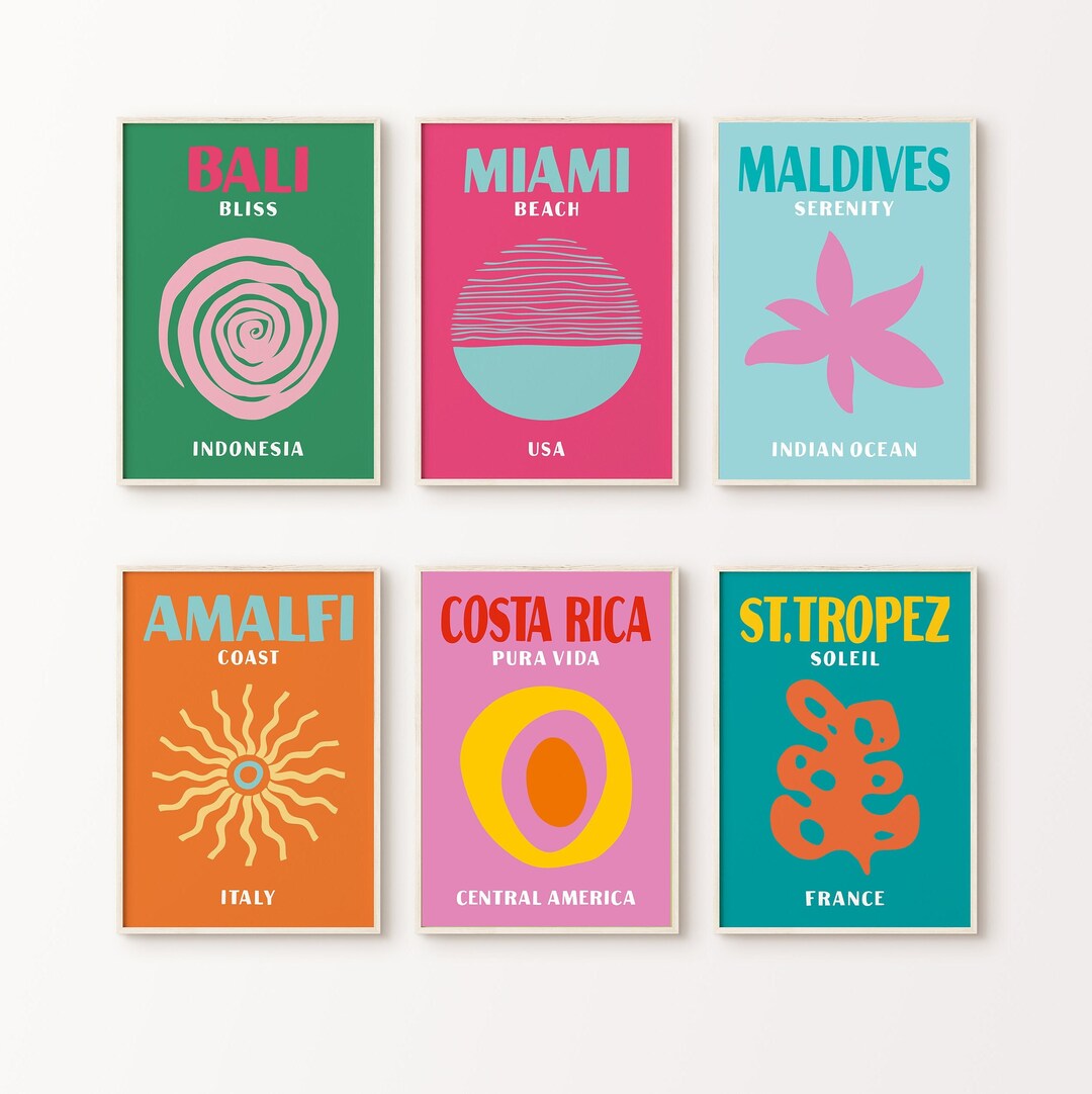 Set of 6 Printable Travel Famous Places Prints, Travel Poster Set ...