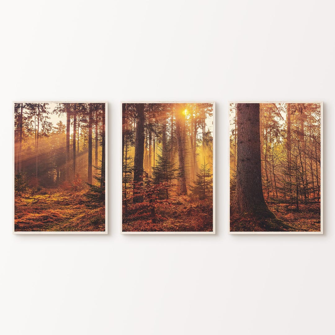 Nature Set of 3 Prints, Printable Forest Landscape 2 Pieces Large Wall ...