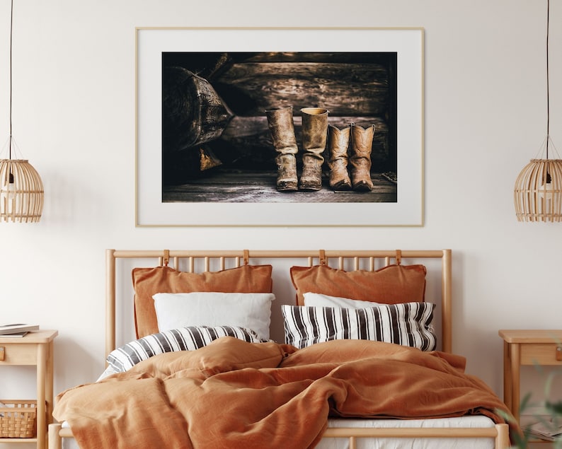 Western Landscape Wall Art Cowboy Boots Print Farmhouse Wall | Etsy
