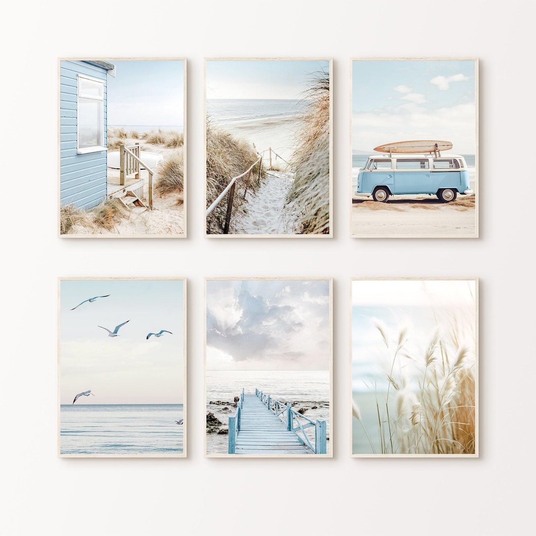 Boho Beach Gallery Wall Set, Printable Coastal 6 Pieces Wall Art, Ocean ...