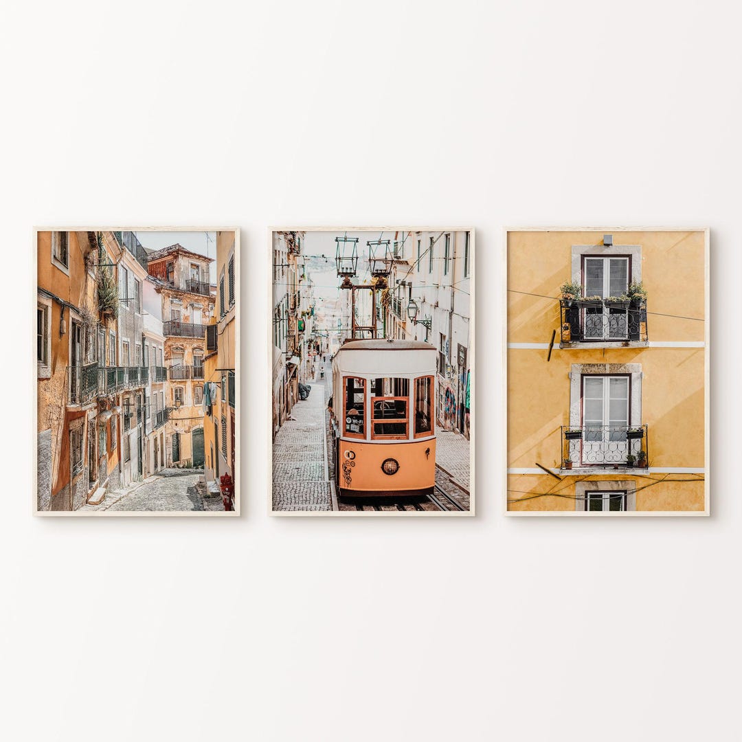 Lisbon 3 Pieces Printable Wall Art, Mediterranean Prints, Portugal Set ...