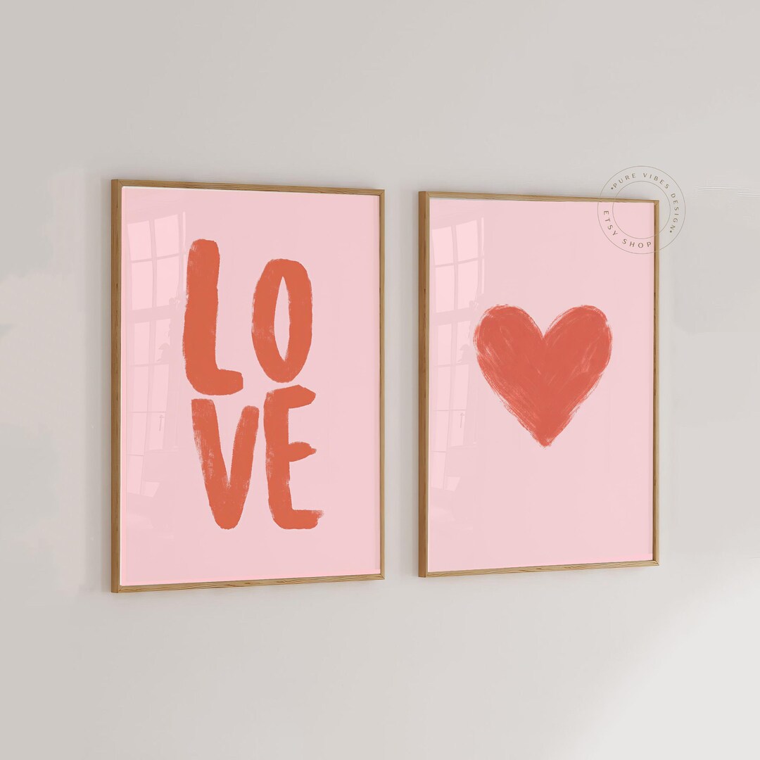 Valentine's Day Printable Modern Wall Art: Set of 2 Romantic Heart and ...