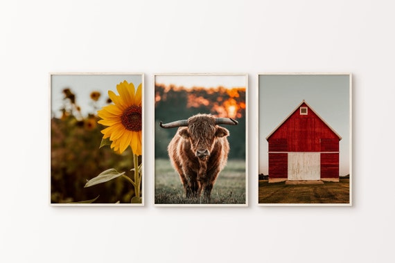 Printable Set of 3 Farmhouse Rustic Prints Sunflower - Etsy