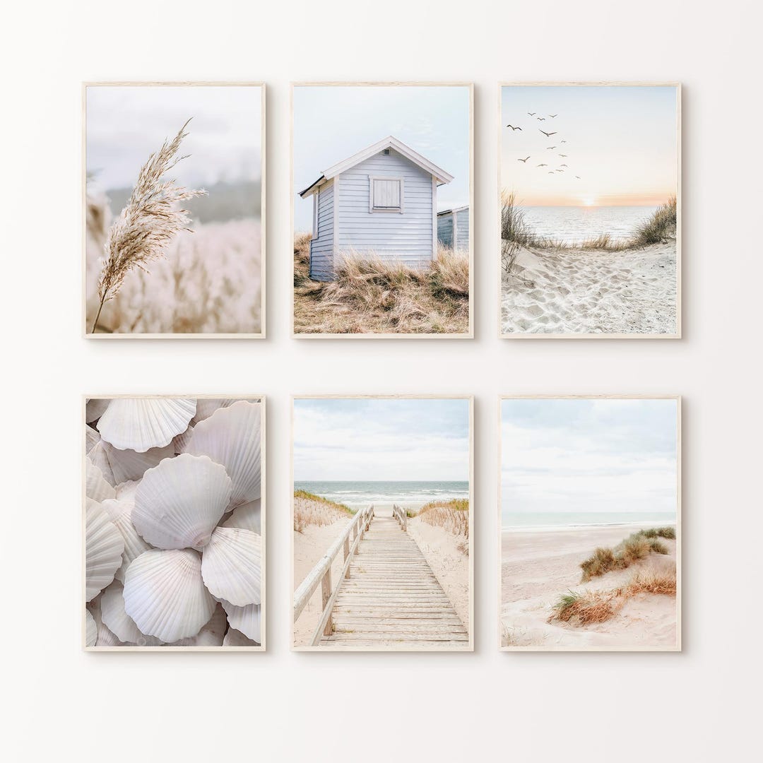 Boho Beach Gallery Wall Set, Printable Coastal 6 Pieces Wall Art, Ocean ...