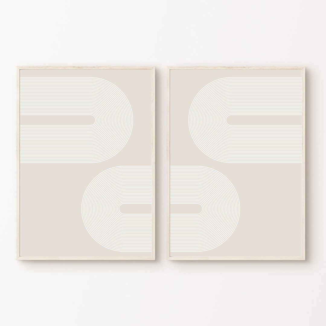 Set of 2 Neutral Boho Prints, Printable Mid-century Modern 2 Pieces ...