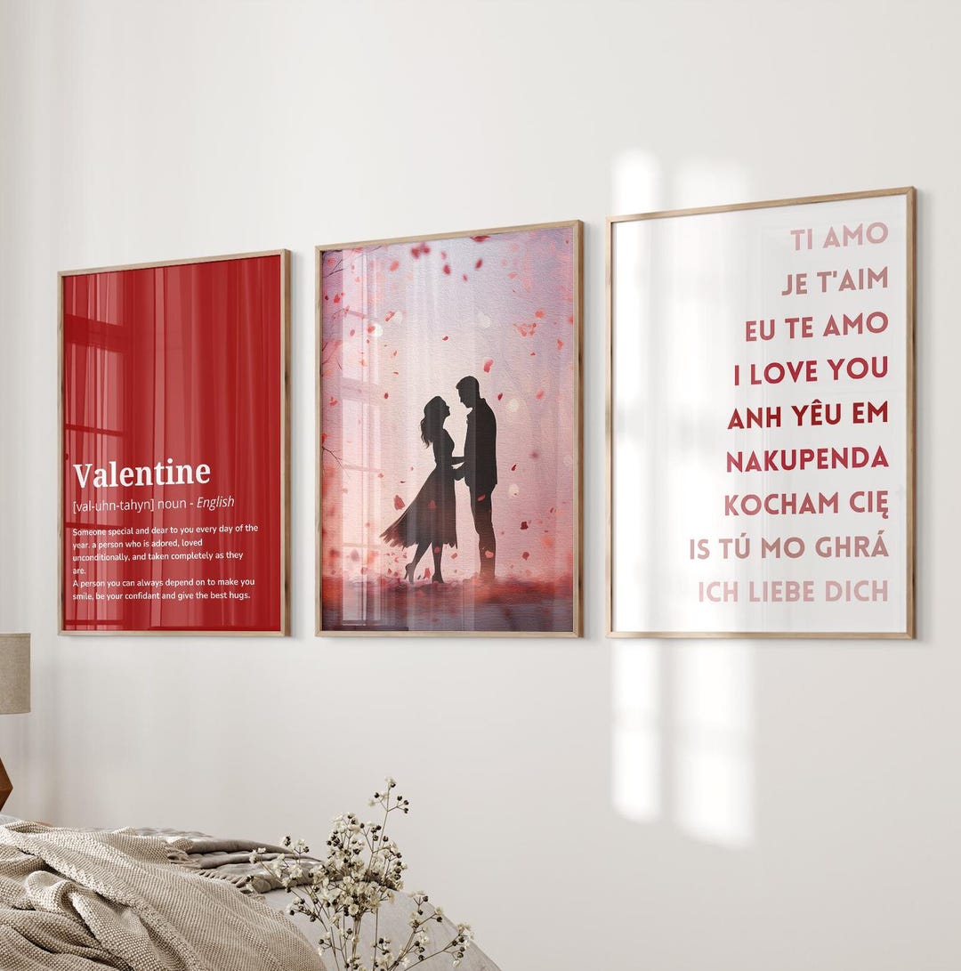 Valentine's Day Printable Wall Art, Set of 3 Romantic Art for Valentine ...