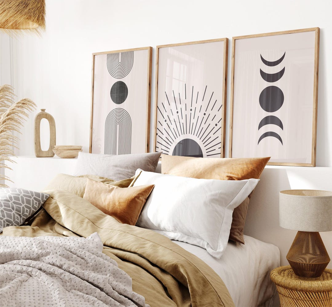 Printable Boho Mid-century Set of 3 Prints, Boho Sunshine Moon Phases ...