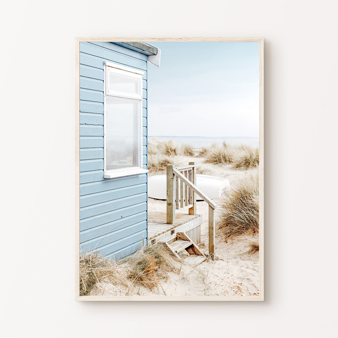 Printable Beach Cottage Wall Art, Boho Light Blue Coastal Large Wall ...