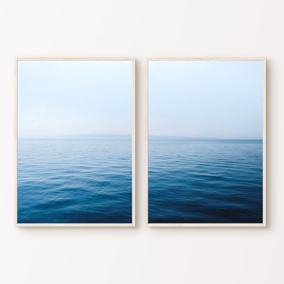 Printable Blue Coastal Photography, Ocean Waves Set of 2 Print, Muted ...