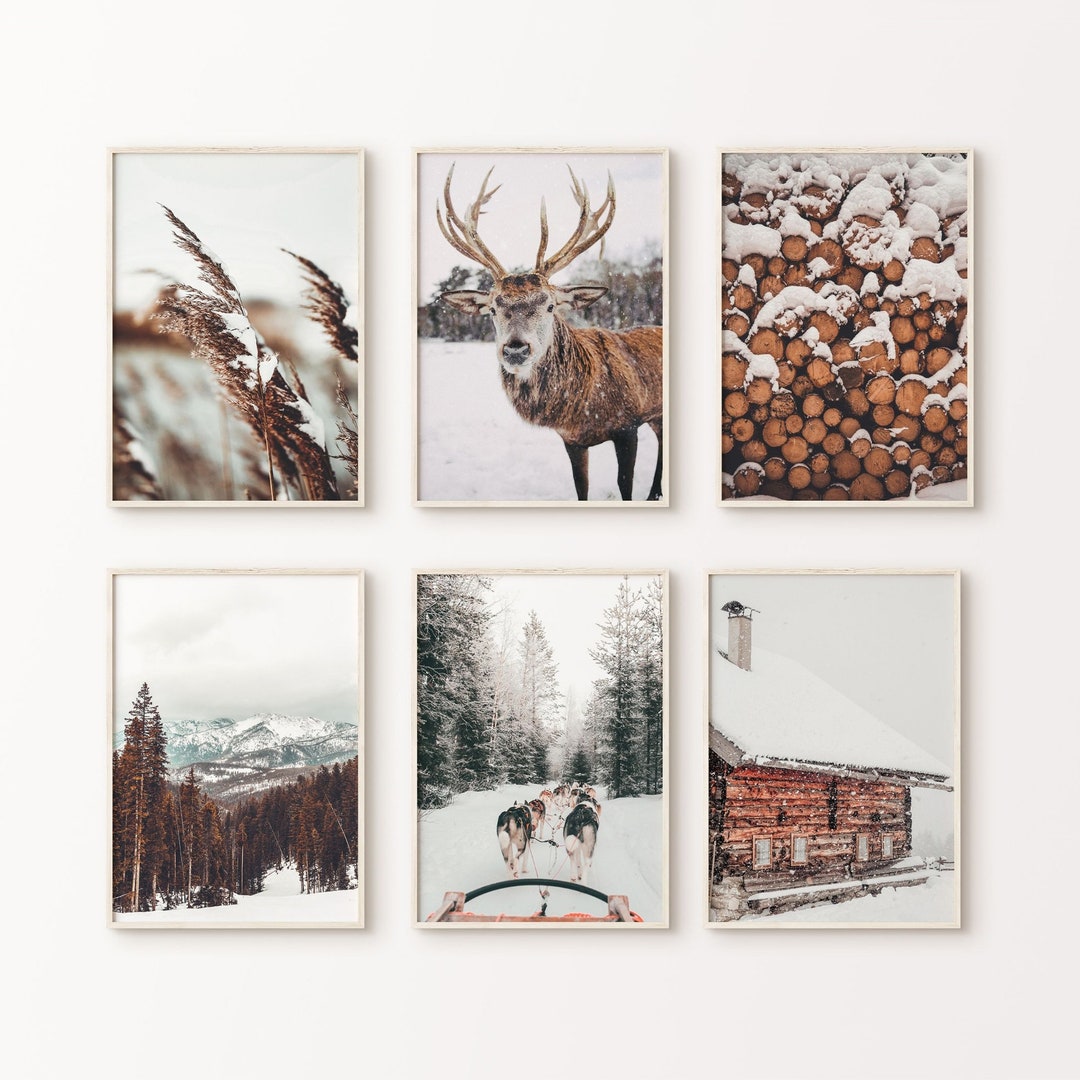 Winter Gallery Wall Set of 6 Prints, Printable Nordic Wall Art, Snowy ...