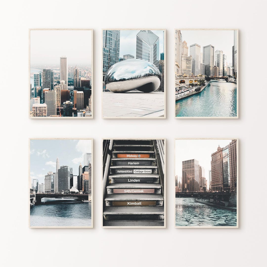 Chicago 6 Pieces Wall Art, PRINTABLE Set of 6 Chicago Skyline Prints ...