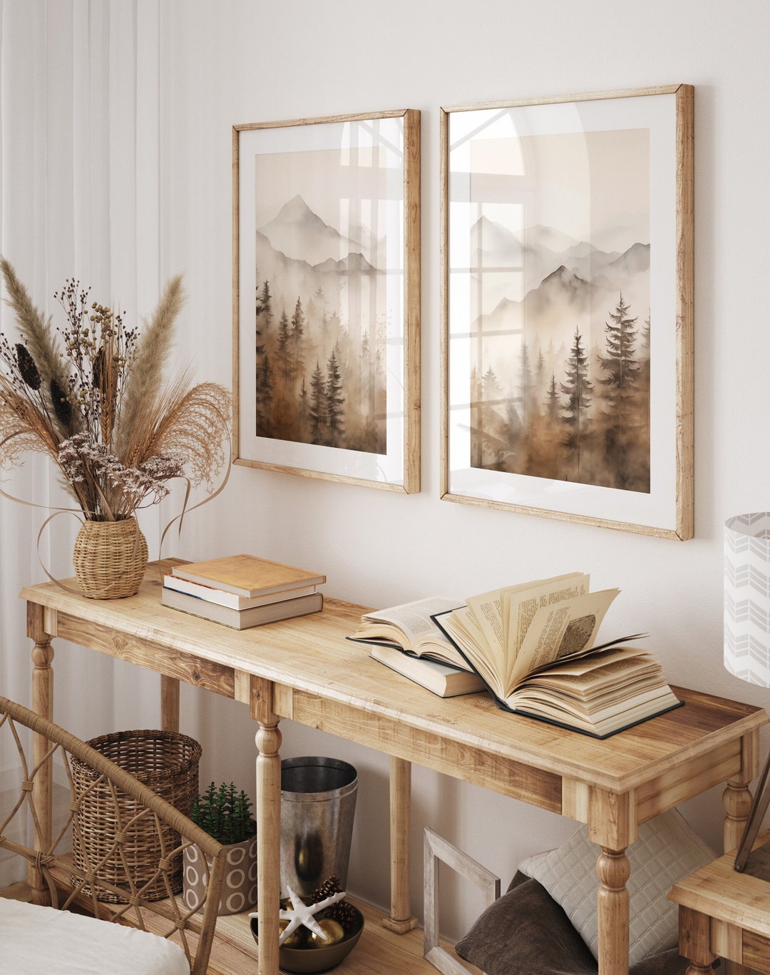 Neutral Mountain Landscape Set of 2 Prints, Printable Abstract Modern ...