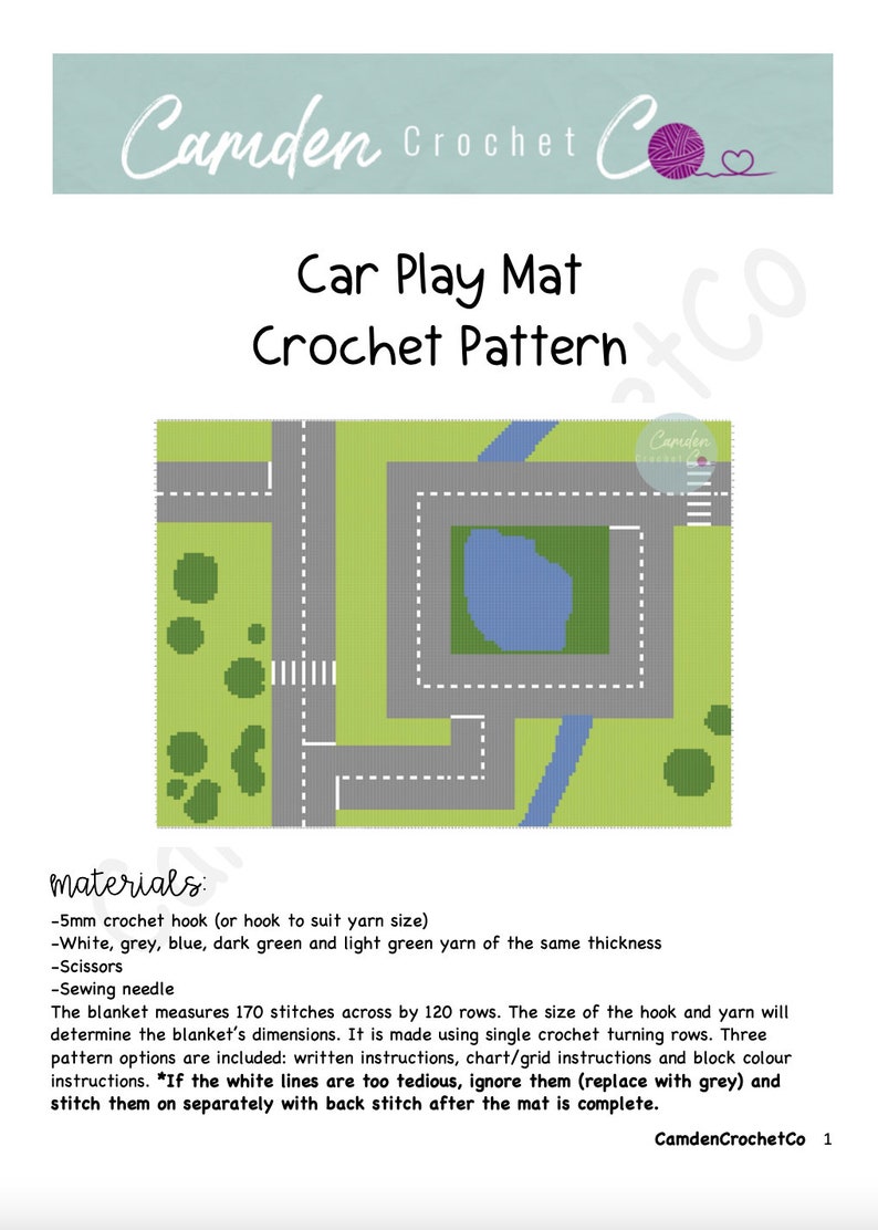 Crochet Car Play Mat Pattern | Single Crochet Blanket (PDF Digital File ...