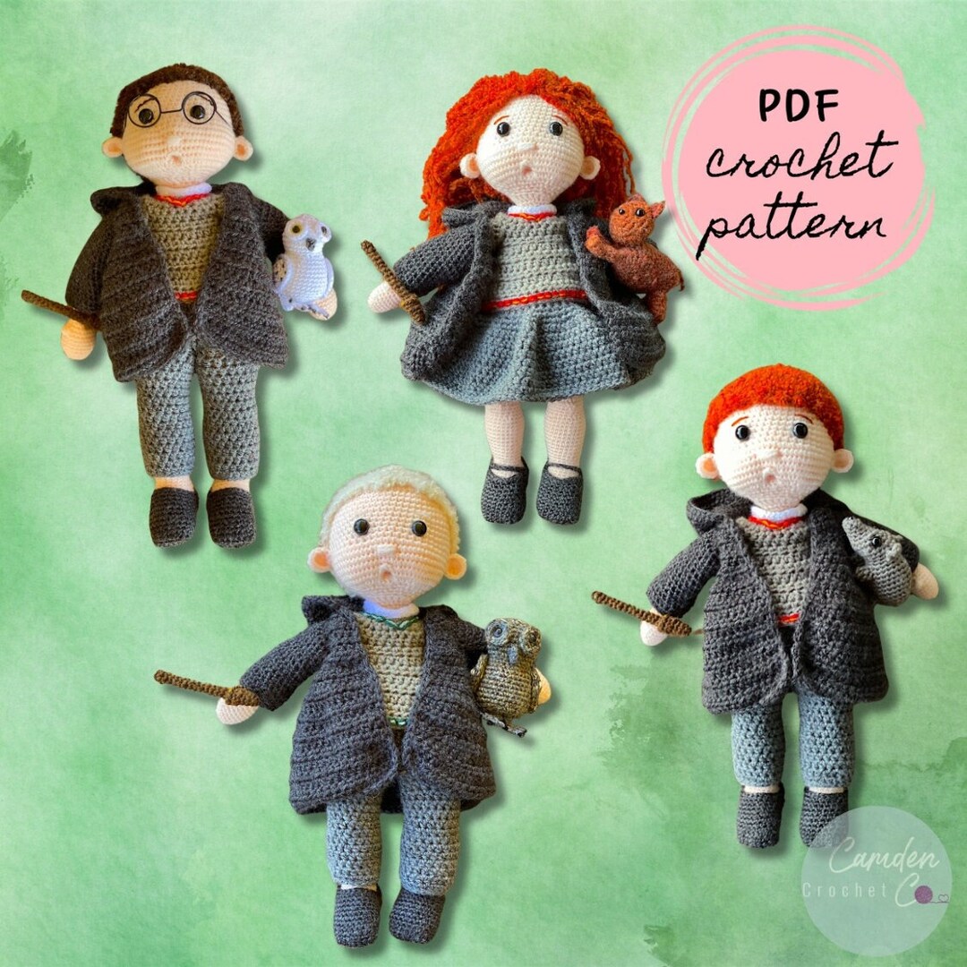 Wizard Crochet Doll Patterns, Amigurumi Witch, Owl, Cat, Rat (PDF ...