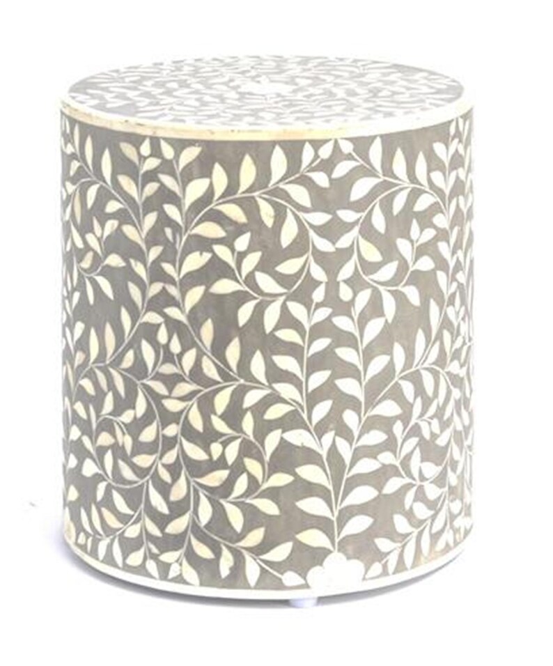Bone Inlay Floral Design Round End Table Grey Bone Inlay - Etsy