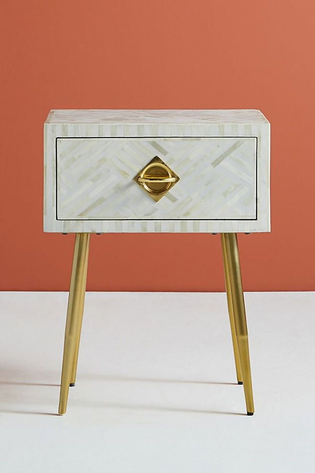 Bone Inlay Optical Design Bedside Table White, Bone Inlay Optical ...