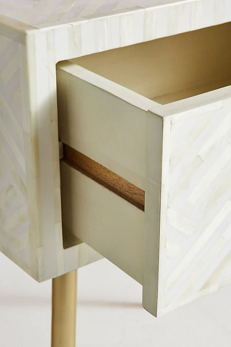 Bone Inlay Optical Design Bedside Table White Bone Inlay - Etsy
